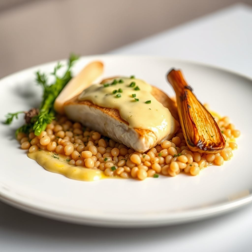 Pan-Seared Lingcod with Lemon-Caper Beurre Blanc, Herbed Pearl Couscous ...