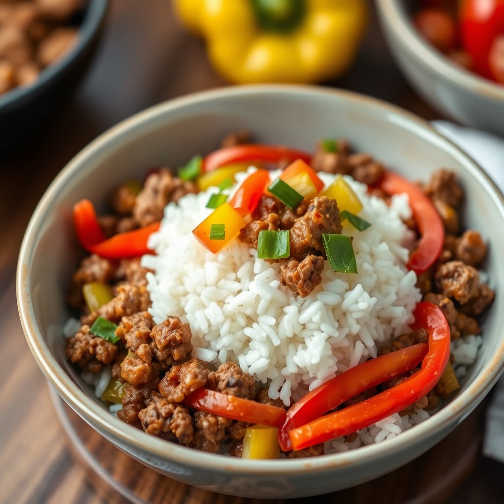 Southwest-Style Ground Beef Skillet with White Rice and Bell Peppers ...