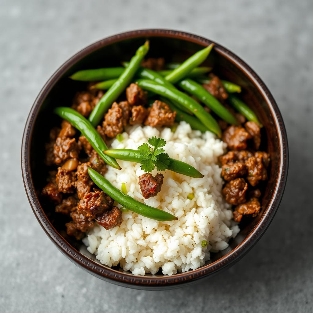 Garlic-Ginger Ground Beef with White Rice and Green Beans - OttoChef AI ...