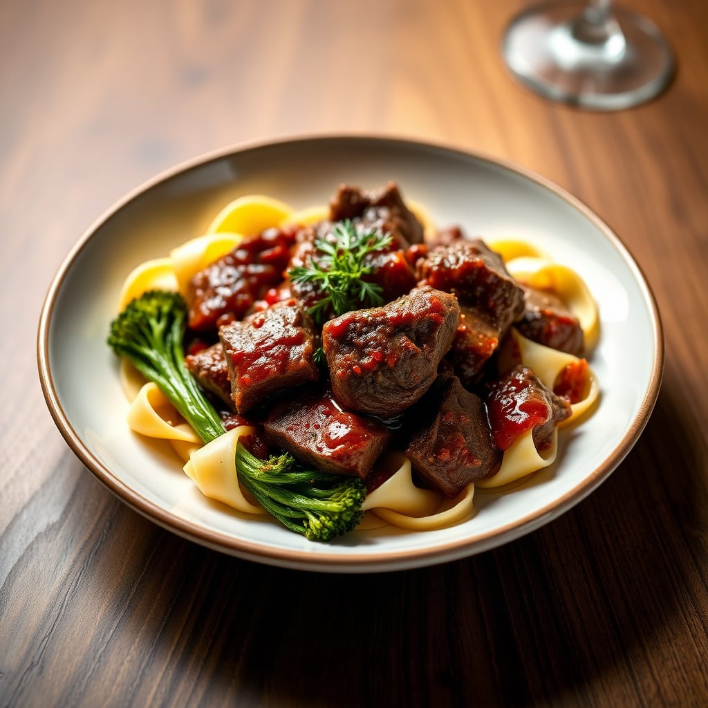 Red Wine Braised Beef Chuck with Pappardelle Pasta and Charred ...