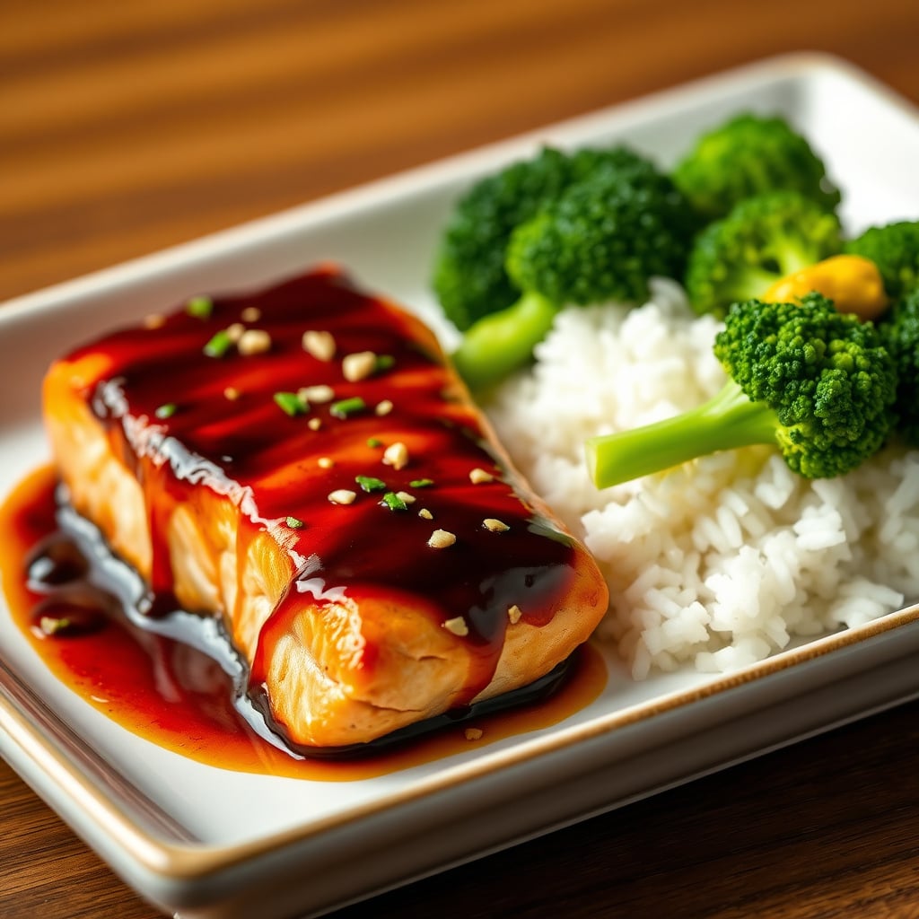 Teriyaki Glazed Salmon with White Rice and Steamed Broccoli - OttoChef ...