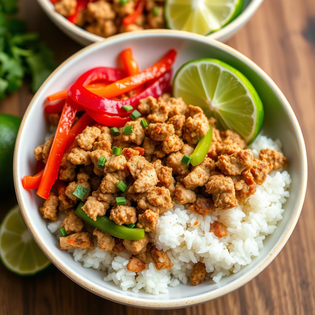Zesty Lime Ground Turkey Bowls with White Rice and Peppers - OttoChef ...